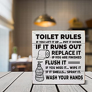 Rustic Toilet Rules If You Lift It up Wooden Box Sign Desk Decor Bathroom Quote Wood Box Sign for Home Bathroom Toilet Shelf Table Decoration 5 X 5 Inch