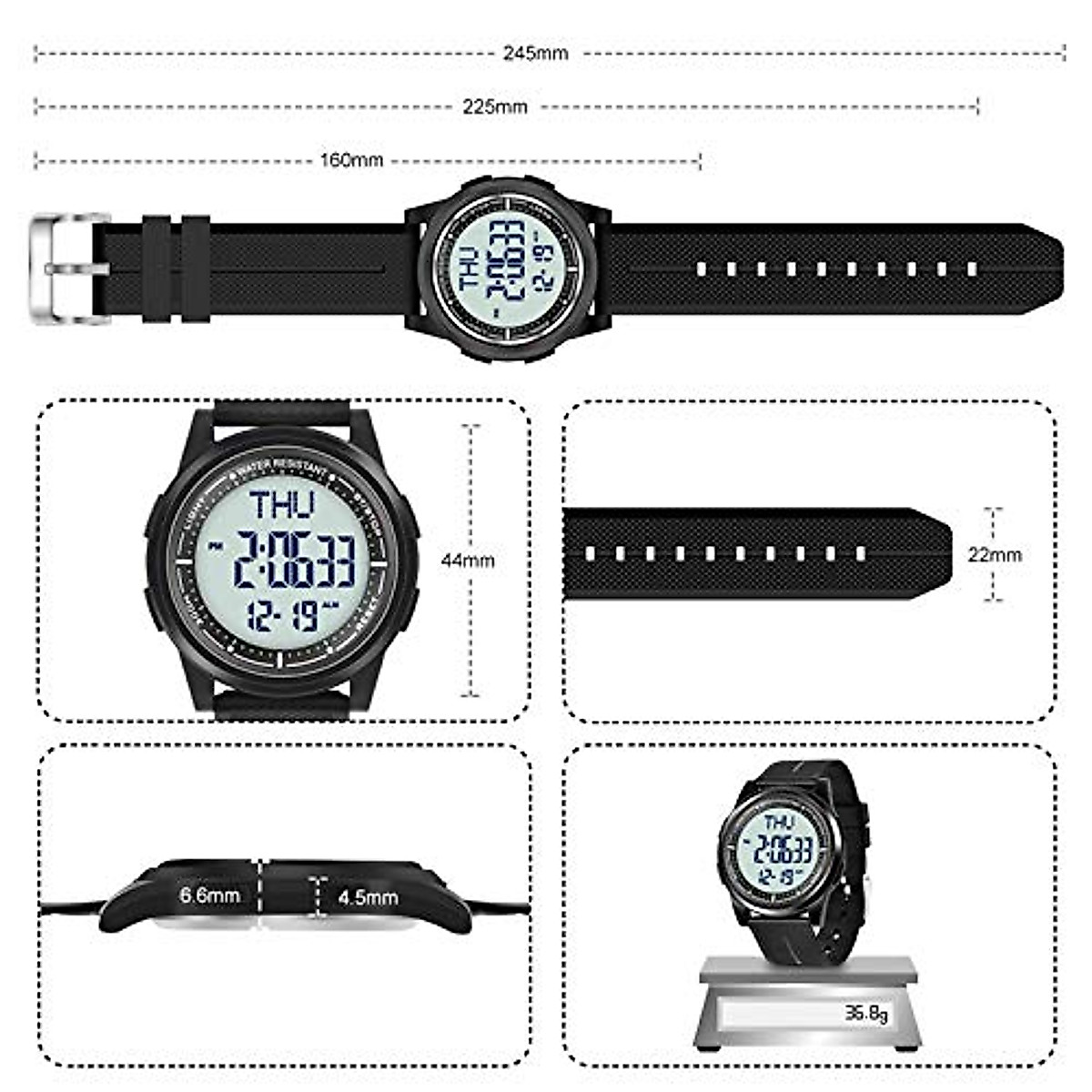 Beeasy Mens Digital Watch Waterproof with Alarm Stopwatch Countdown Timer Dual Time, 12/24 Hours Thin Digital Wrist Watches for Men