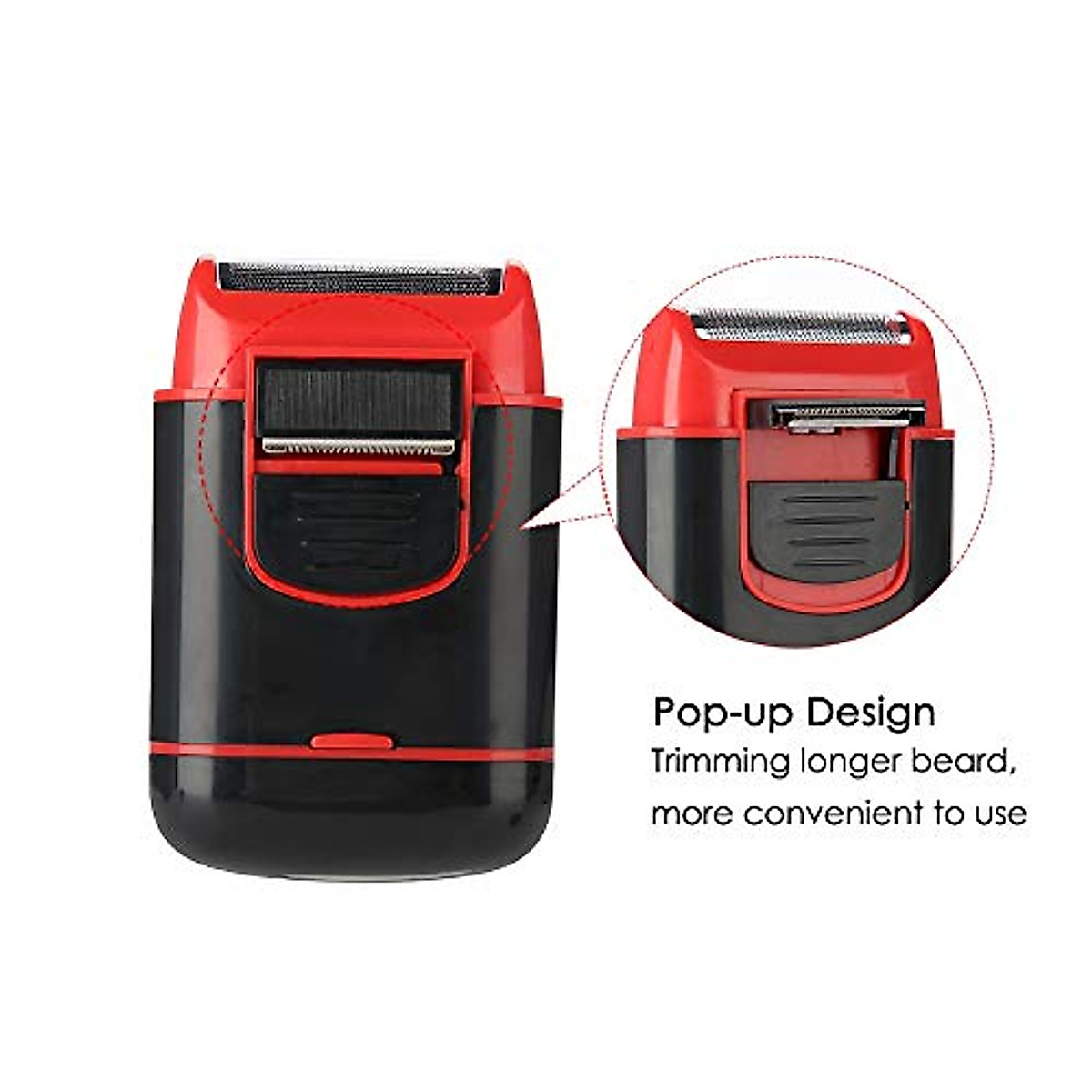 Electric Shaver, Ultra-thin Foil Pop-up Beard Trimmer AA Battery Power Shaving Razor for Men(Red)