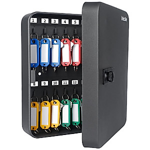 Uniclife 28-Key Steel Key Cabinet with Combination Lock Wall Mounted Key Organizer with Resettable Code Black Digital Security Box with Hooks and Large Key Tag Labels Identifiers in 5 Assorted Colors