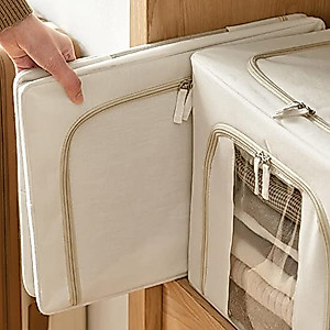 Clothes Storage Bins with Zipper and Metal Frame,2 Pack 24L, Foldable Closet Organizers and Storage Bags,Closet Sweaters Organizer,Quilt Storage Bin Under Bed,Kids&Baby&Adult Clothing Storage Containers