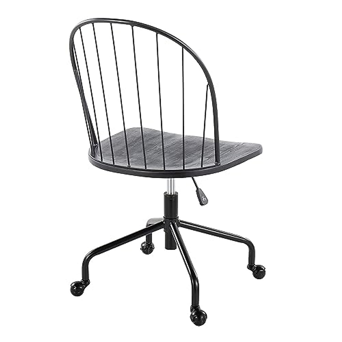 LumiSource Riley Adjustable High Back Office Chair, Farmhouse Style, Black Wooden Desk Chair with Wheels, Arm Rest, Recliner, 18 lbs, 27.5"L × 27.5"W × 38.5"H