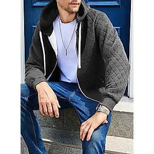 JMIERR Mens Hoodie Sweatshirt Casual Long Sleeve Full Zip Jacket with Pockets Quilted Hoodies for Men,US 43(L),A Grey