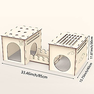 Woiworco Large Rabbit Houses and Hideouts, Wooden Rabbit Castle Bunny Hideout, Rabbit Tunnel Hideout Bunny Playhouse Houses, Spacious Breathable Habitats for Hamsters and Guinea Pigs Hut to Hide