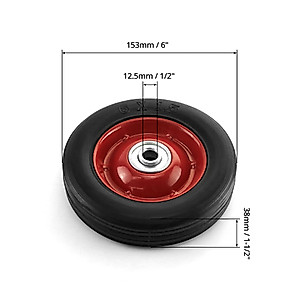 QWORK 2 Pack 6" x 1.5",1/2" Axle, Premium Rubber Wheel with Ball Bearing, Hand Truck Wheel, Capacity up to 132 lbs