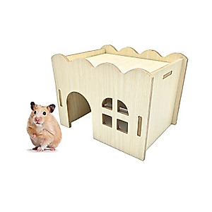 BNOSDM Guinea Pig House Hide Natural Chewable Hamster Hideout Wooden Hut Small Pets Woodland House Habitats Decor for Hamster Mice Gerbils Mouse