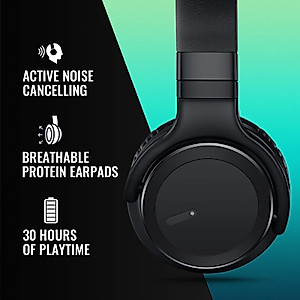 E7 MD PRO Active Noise Cancelling Headphones Bluetooth Headphones Over Ear Wireless Headphones with Microphone Deep Bass, Comfortable Protein Earpads, 30HPlaytime for Travel/Work, Jet Black