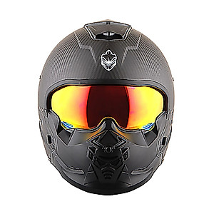 Martian Genuine Real Carbon Fiber Motorcycle Full Face Helmet HB-B2 Open Face Matt Carbon Black, DOT Approved