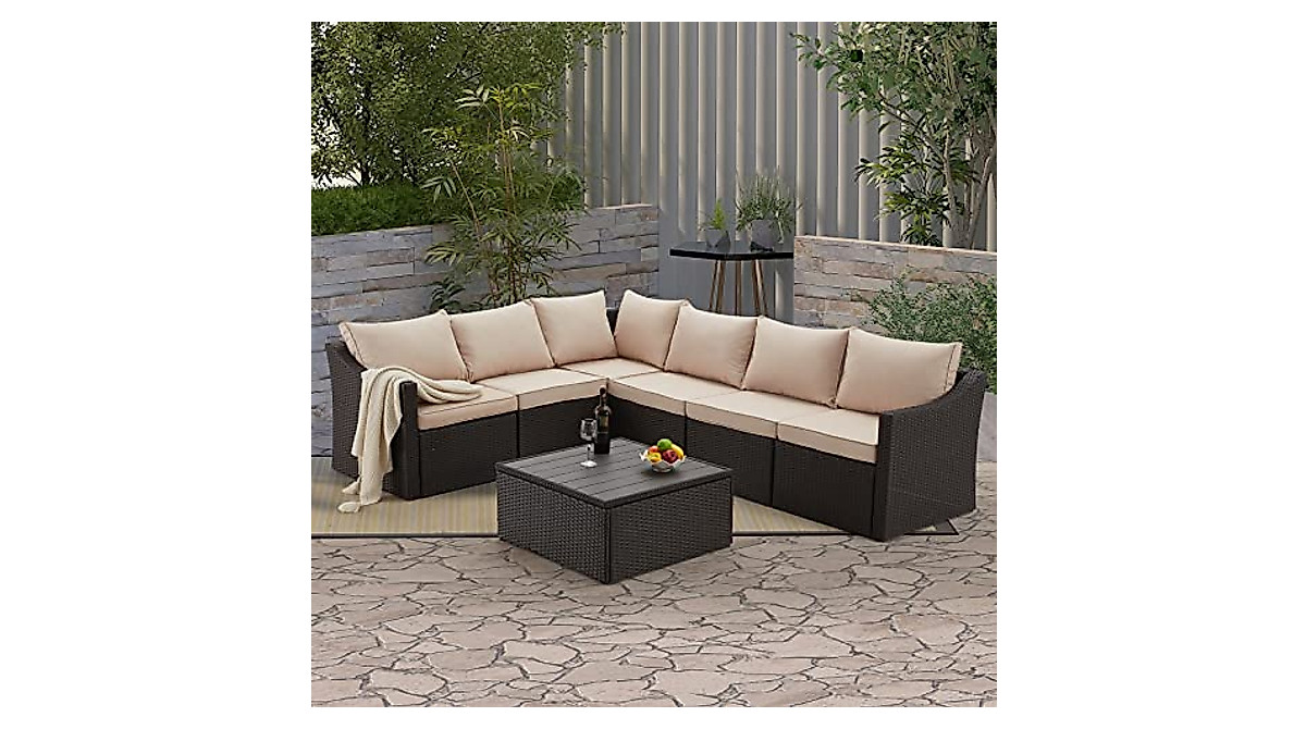 HOMREST 7 Piece Patio Furniture Set with Adjustable Corner Sofa