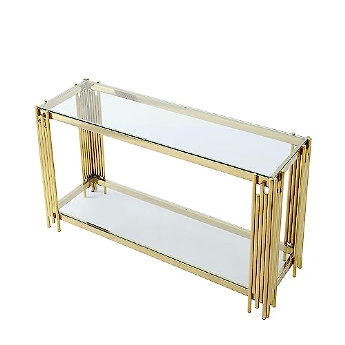 Modern Glass Console Table, 55" Gold Sofa Table with Sturdy Metal Frame and Clear Tempered Glass Top, for Living Room Entryway Bedroom, Gold Finish (Gold4)