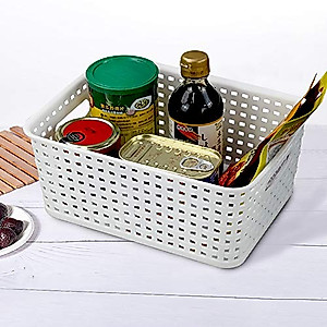 Sosody Plastic Woven Storage Baskets, Small Classroom Baskets, White, 6 Packs