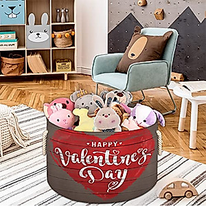 Valentine's Day Love Heart Shape Large Round Baskets for Storage Laundry Baskets with Handles Blanket Storage Basket for Bathroom Shelves Bins for Organizing Nursery Hamper Girl Boy