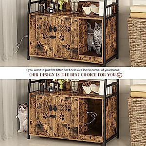 Recaceik Large Cat Litter Box Enclosure with Shelf Storage, Hidden Cat Washroom Furniture, Wooden Cat House with Scratch Pad, Sturdy Indoor Cat Cabinet with 2 Doors