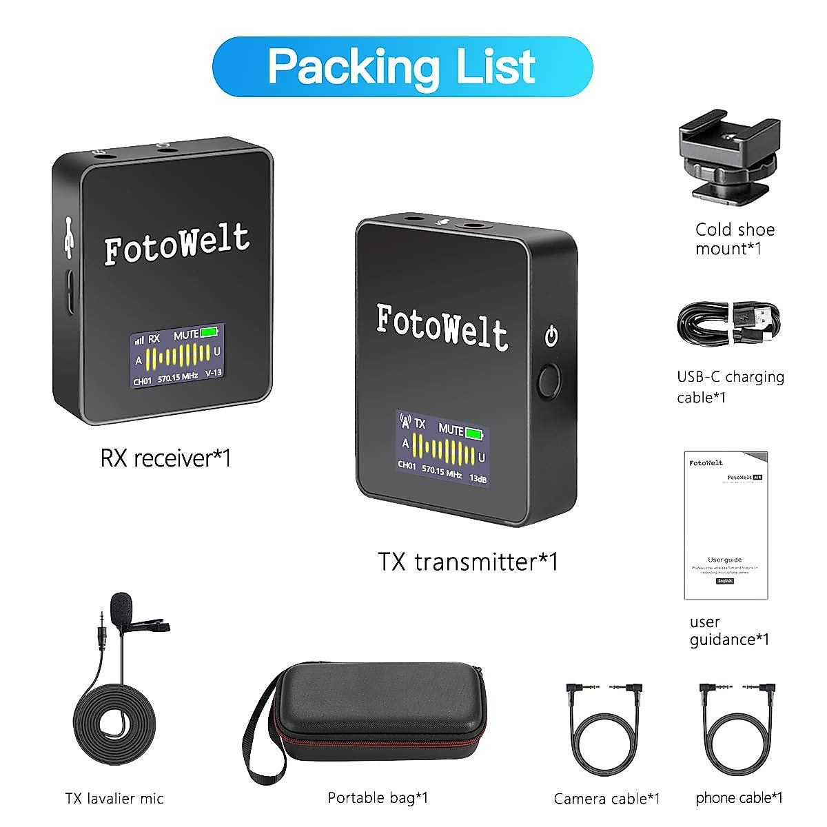 Wireless Lavalier Microphone, Lapel Microphone for DSLR Camera with OLED Display, Realtime Monitoring, Wireless Lav Mic for Podcast Interview Vlogging Youtube Video Recording