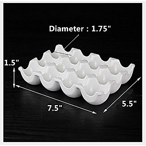 Leoyoubei Pretty Ceramic Egg Plate,7.5X5.5X1.5 Kitchen Restaurant Fridge Storage and Cookable Egg Porcelain Decorative Crate White (12 Cups Egg Holder)