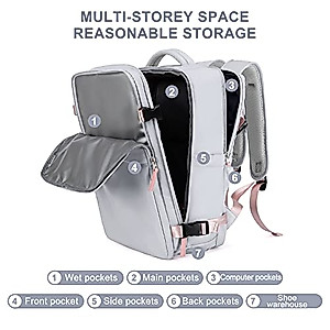 UPPACK Travel Backpack For Women Men Travel Bag Watreproof Hiking Backpack College Laptop Backpack for Traveling on Airplane Travel Essentials Carry on Backpack Flight Approved(Grey)