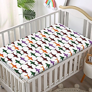 Shark Party Themed Fitted Crib Sheet,Standard Crib Mattress Fitted Sheet Toddler Bed Mattress Sheets-Baby Crib Sheets for Girl or Boy,28“ x52“,Multicolor
