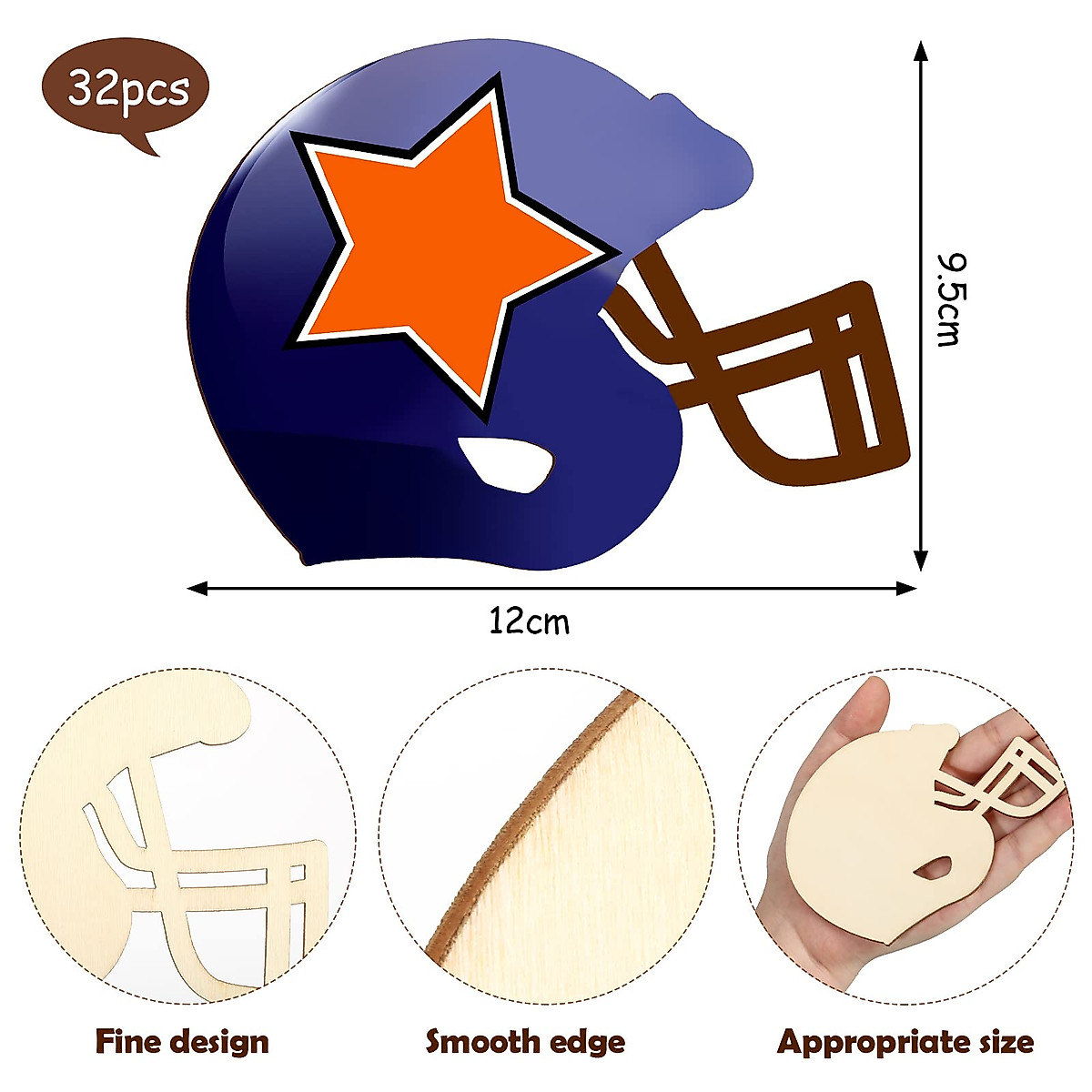Yookeer Wood Football Crafts Unfinished Football Hockey Helmet Wood Cutout Helmet for Painting DIY Crafts Door Hanger Sports Themed Party Home Decoration(32 Piece)