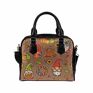 InterestPrint Pumpkin, Sun-flower, Au-tumn Leaves Womens Top Handle PU Leather Shoulder Satchel Bag