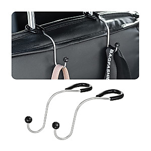AUCELI 2PCS Bling Car Headrest Hooks, Diamond Car Back Seat Headrest Organizer, Rhinestones Vehicle Seat Metal Hanger for Bag Purse Clothes Grocery, Universal Auto Interior Accessories (Black)