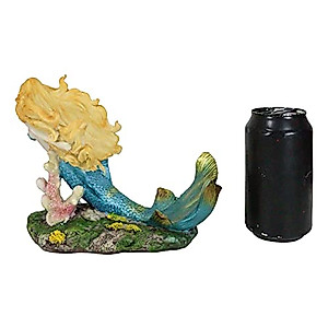 Ebros Nautical Coastal Beach Colorful Blonde Mermaid with Shimmering Blue Tail Swimming by Corals Wine Holder Display Figurine Resin Sea Siren Kitchen Decor Party Centerpiece Ocean Reef Nymph Statue
