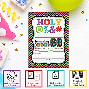 HOLY @% 60th Birthday Party Invitations, 20 Funny 5x7 Fill In Cards with Twenty White Envelopes for Milestone Birthdays by AmandaCreation