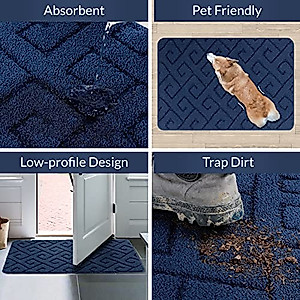 Walensee Indoor Doormat, Front Door Mat for Entrance (20"x32"Navy Blue) Machine Washable Entryway Rug, Non Slip Trapper Door Rugs Absorbent Dirt Low Profile Shoes Scraper Inside Floor Mats