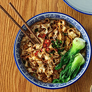 DOITOOL Ceramic Ramen Bowl Blue and White Porcelain Bowl Noodle Serving Bowls Kitchen Deep Soup Pho Bowls Salad Bowls for Ramen Pasta Cereal Dessert 8inch