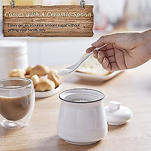 DAYYET Sugar Bowl with Lid and Spoon, 12 oz Ceramic Sugar Bowl with Spoon, Sugar Container for Coffee Bar, Sugar Jar Sugar Dispenser Bowl, Modern Kitchen Decor, White