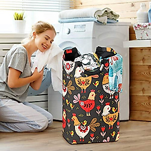 MOYYO Cute Rooster Chickens Laundry Basket Collapsible Laundry Hamper Fabric Laundry Bin Large Dirty Clothes Basket with Durable Handles for Kid Room Toy Bin Bathroom Clothing Organizer