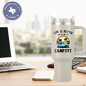 KEDRIAN Camping Tumbler 40oz, Cool Camping Birthday Gifts for RV Campers, Happy Camper Tumbler, Camping Tumbler with Lid, Camping Gifts Ideas, Happy Camping Gifts for Campers