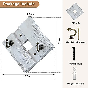 SLLPL Wooden Key Holder Wall Mounted - Coat Hooks for Wall, 4 Pack Wood Wall Hooks for Hanging, Rustic Key Hanger with Hooks for Keys, Coats, Bag, Leash, Key Rack for Entryway, Office, White
