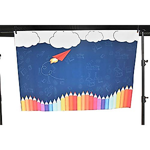Leyiyi 8x6ft Welcome Back to School Photography Background Old Classroom Chalk Board Blackboard Colored Pens Back Season Grunge Gaffiti Paper Plane Backdrop Students Photo Portrait Vinyl Studio Prop