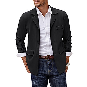 COOFANDY Mens Linen Cotton Casual Suits Blazer Jackets Lightweight Sports Coats# Black