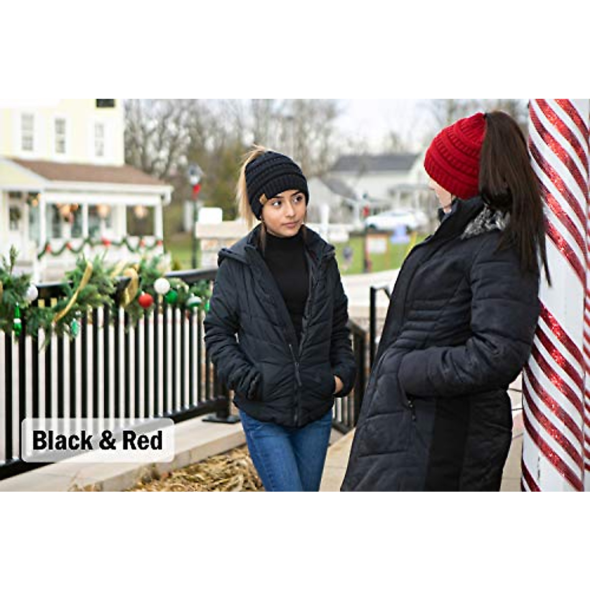 Funky Junque Messy Bun Beanie Tail Bundle - 1 Black, 1 Heather Grey (2 Pack)