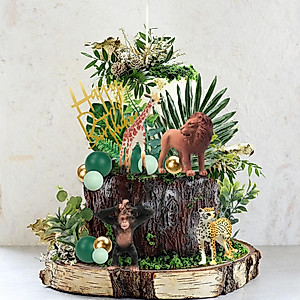 40 PCS Safari Jungle Cake Toppers Chimpanzee Monkey Cake Toppers Animals Figure Toys Gold Palms Picks Jungle Wild One Animals Cake Decorations for Baby Shower Safari Party Holiday Party (style 1)