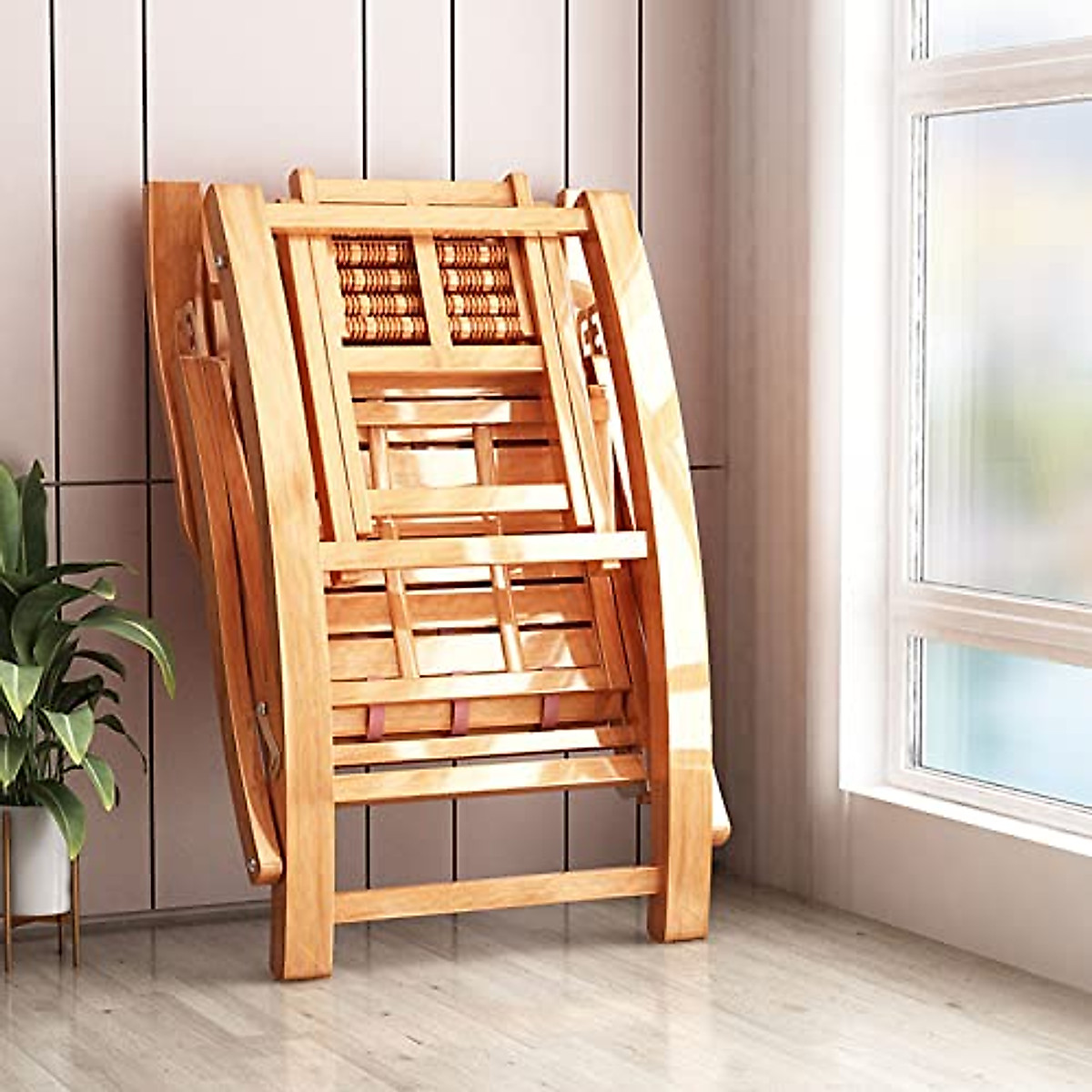 Lounge Chair, Rocking Chairs for Adults Wood Extra Large Stable Ergonomic Garden Deck Chairs Foldable Recliner Load-Bearing 200kg Bamboo Sun Loungers