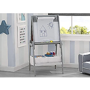 Delta Children Chelsea Double-Sided Storage Easel with Paper Roll and Magnets -Ideal for Arts & Crafts, Drawing, Homeschooling and More - Greenguard Gold Certified, Light Grey/White