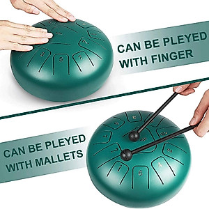 KACYDI Steel Tongue Drum 11 Notes 8 Inches Handpan Drum Percussion Instrument, Tank Chakra Drums Padded with Travel Bag, Mallets, Finger Picks, for Meditation, Entertainment, Music and Gift