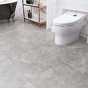 WESTICK Vinyl Flooring Peel and Stick Floor Tile Thick Solid Marble Texture Grey Removable Backsplash Tile Self Adhesive Waterproof Tile Stickers for Kitchen Bedroom Bathroom Living Room 10 PCS 12x12