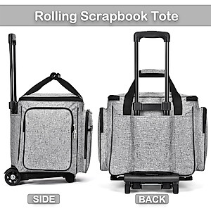 CAB55 Rolling Craft Bag, Rolling Tote Bag with Wheels for Women, Rolling Teacher Bag with Removable Folding Hand Trucks-Grey