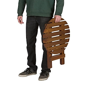 Classic Design Adirondack Round Folding Patio Table with Slated Top & Genuine Cedar Wood Construction | Oak Dark Brown Color Weatherproof Finish Best for Indoor Outdoor Use | Water & Rust Resistant