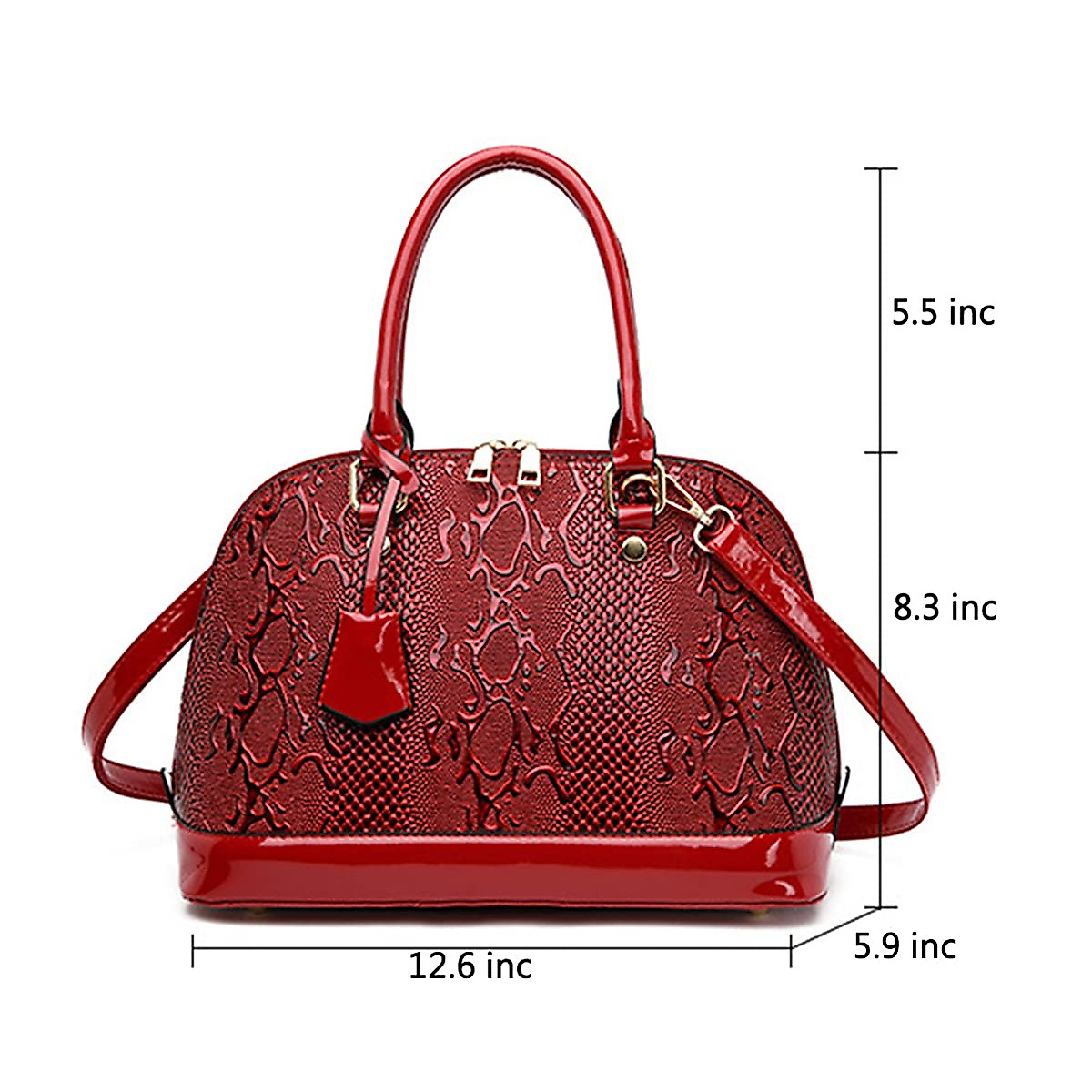 Patent Leather Handbag Crocodile Pattern Top Handle Purse Shell Bag Come with Wallet (Brown)