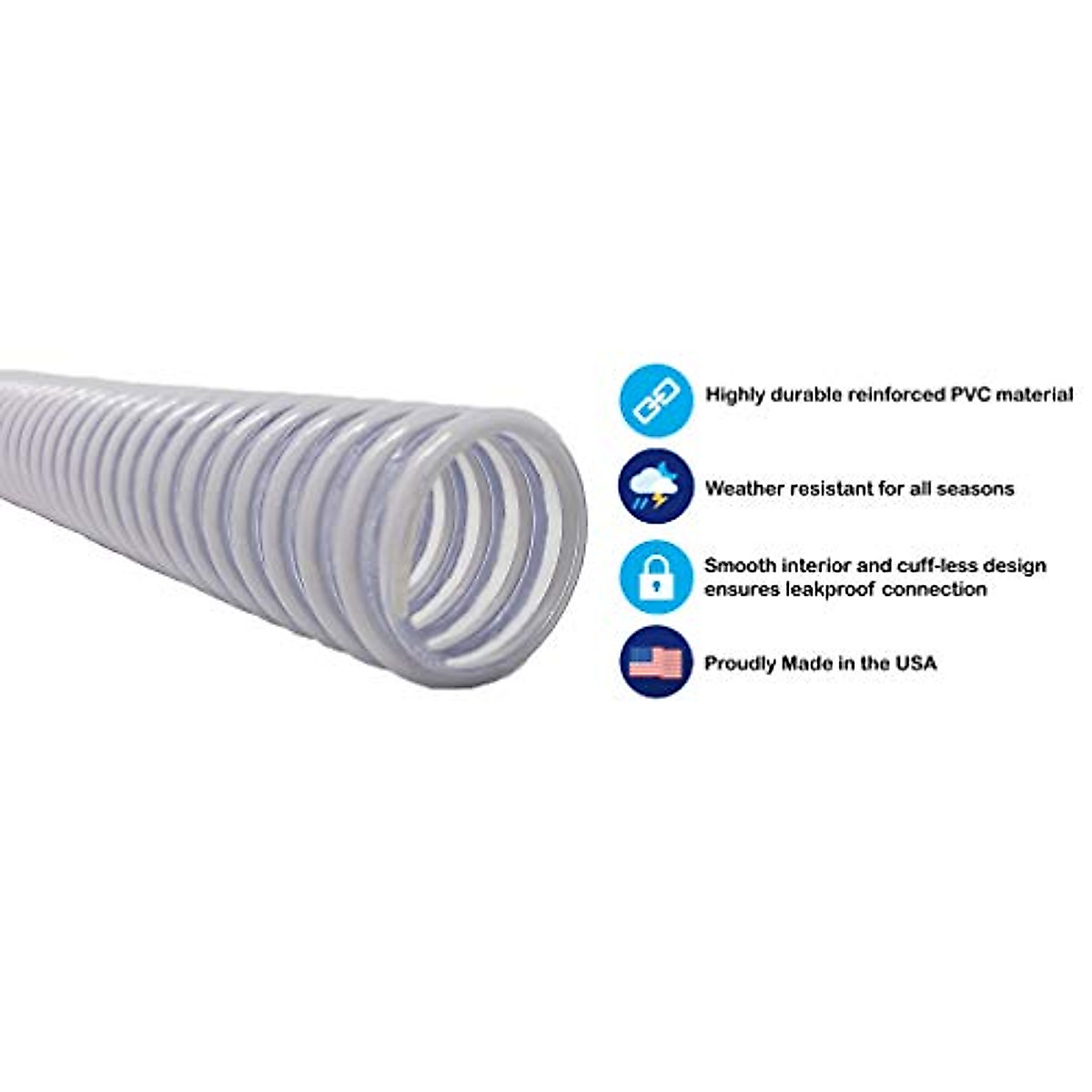 Sealproof 1.25" (32mm) Pool Filter Pump Connection Hose for 1-1/4 Inch Above Ground Pools and Intex Systems, 20 FT Premium Quality PVC Made in USA | Cut to Desired Length, Includes 4 Hose Clamps