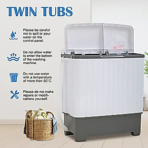 Portable Washing Machine, Mini Twin Tub Laundry Machine lavadora 17lbs Capacity (10lbs Washing & 7lbs Spinning), Portable Washer and Dryer Combo for Apartments, Dorms, with Inlet & Drain Hose, White