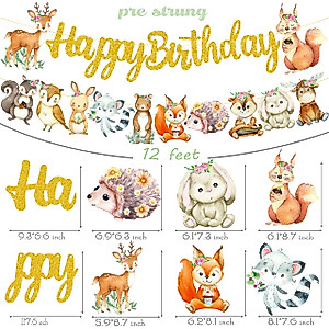 Woodland Animal Happy Birthday Banner Woodland Creatures Banner Decorations 2Pcs Forest Animals Cutout Banners for Woodland Theme Baby Shower Supplies