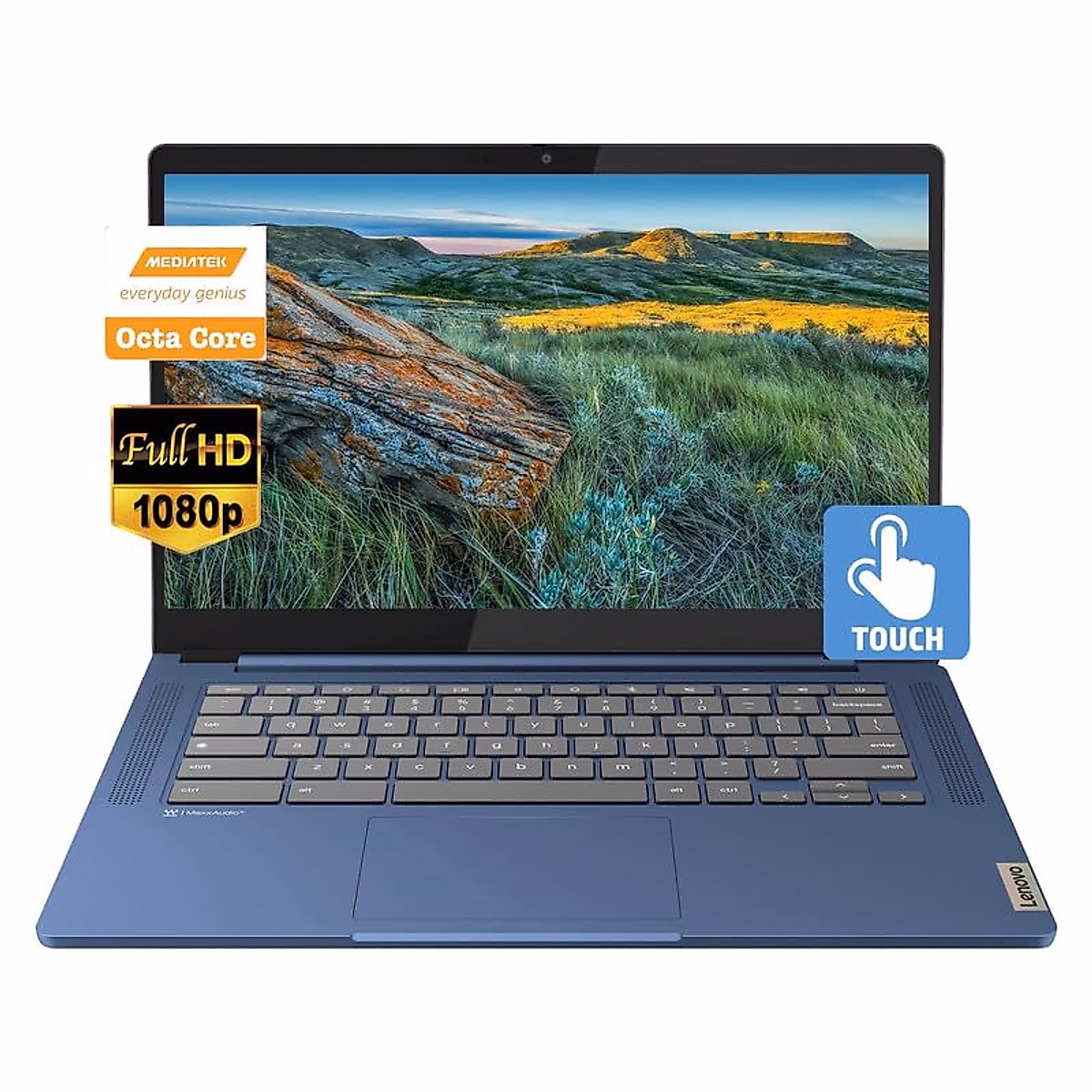 Lenovo 2023 Newest Ideapad Slim 3, 14" (1920 x 1080) FHD Touchscreen Chromebook Slim Thin Laptop, 8-Core MediaTek Kompanio 520, 4GB RAM, 64GB eMMC, WiFi 6, Chrome OS, Abyss Blue, EAT 64GB Micro SD