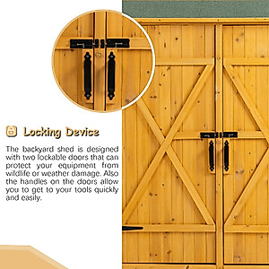 56”L Outdoor Storage Cabinet, Wood Garden Shed, Outside Tool Shed, Vertical Organizer Cabinet with Double Lockable Doors Tool Storage Box for Outside, Garden Backyard Patio Yard Waterproof Roof