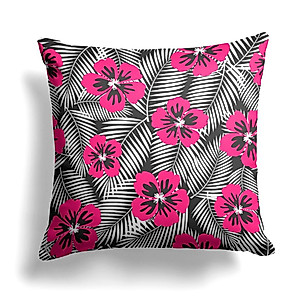 iiRov Summer Design Ink-Fuzed Decorative Throw Pillow - Tropical Summer Hot Pink Floral