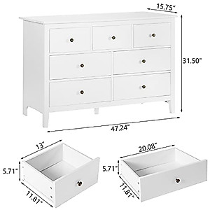 Yokstore White Dresser for Bedroom, 7 Drawer Dresser, Wooden Bedroom Dresser, Modern Storage Chest of Drawers for Living Room, Hallway, Entryway, Bedroom Furniture